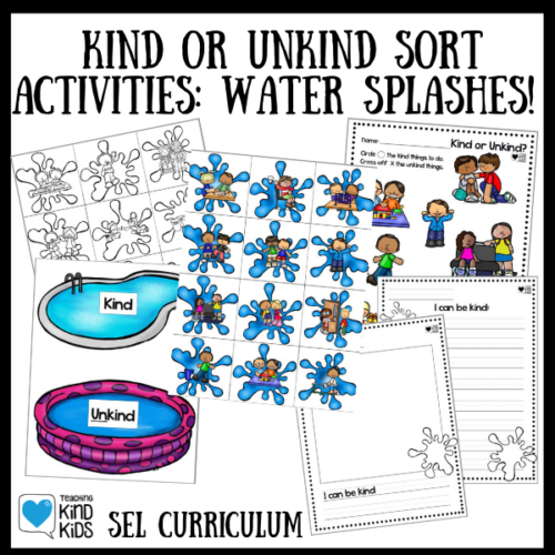 Kindness Water Splashes Kind or Unkind Sort for SEL Curriculum