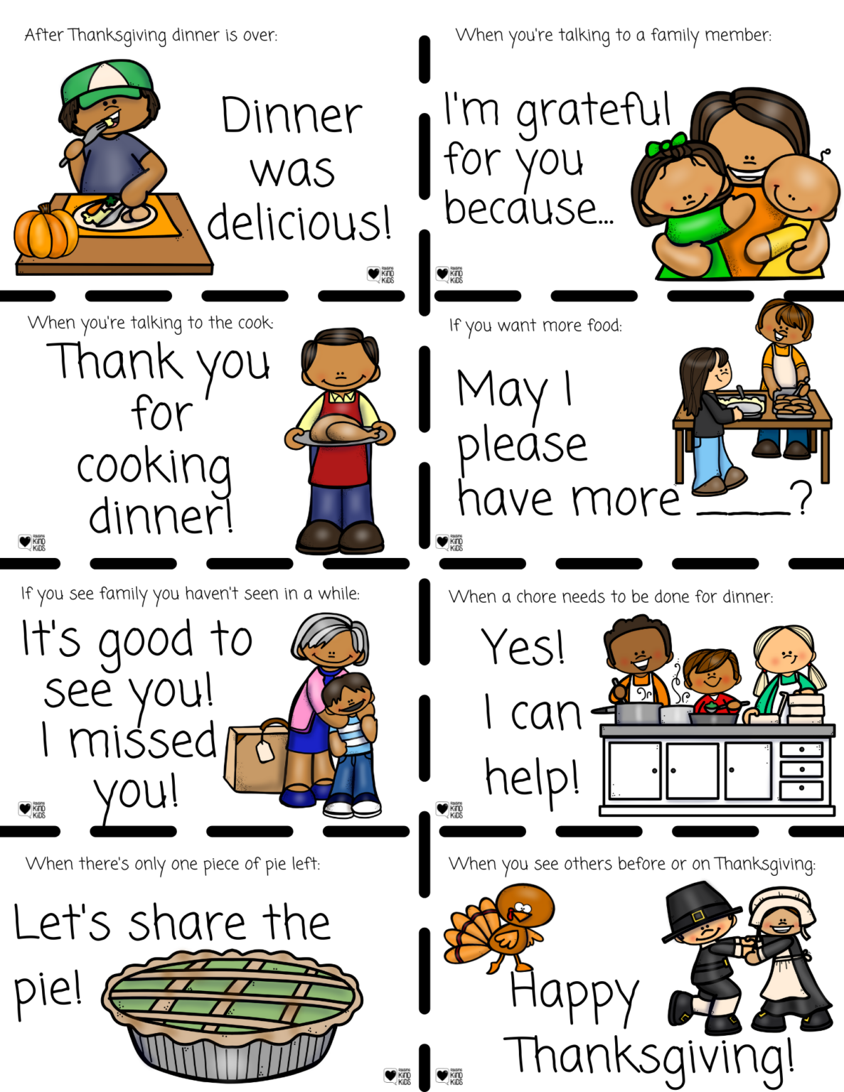 Thanksgiving Kindness Role Playing Cards for Kids to Practice Kindness